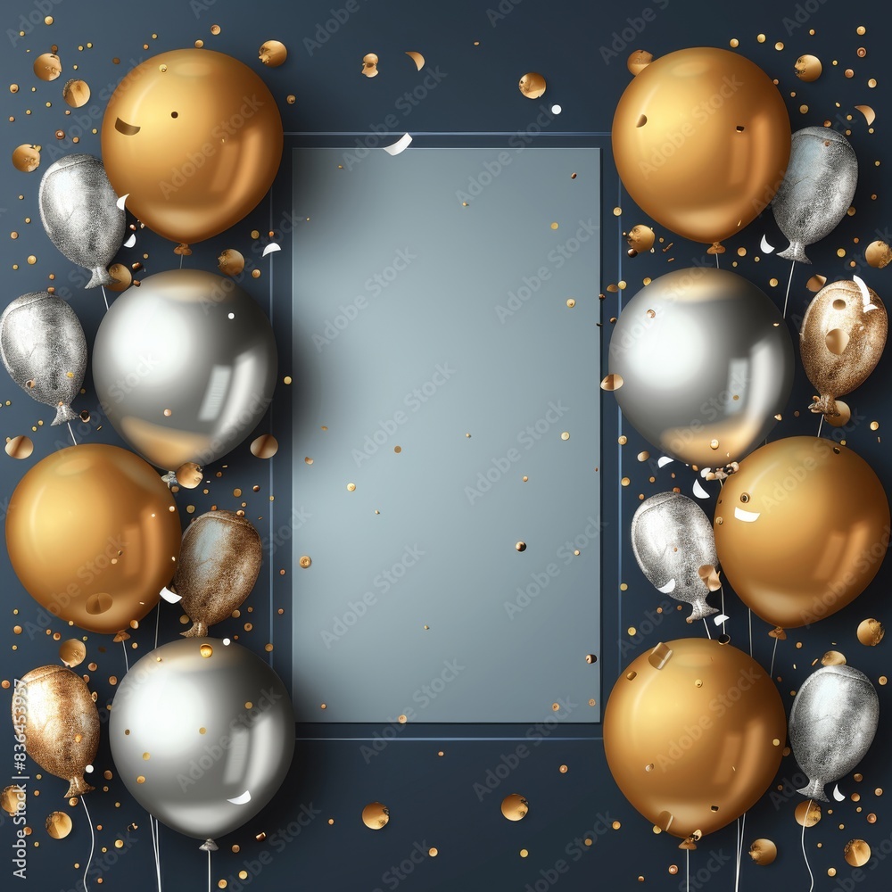 Elegant Party Frame with Gold and Silver Balloons, Confetti - Perfect ...