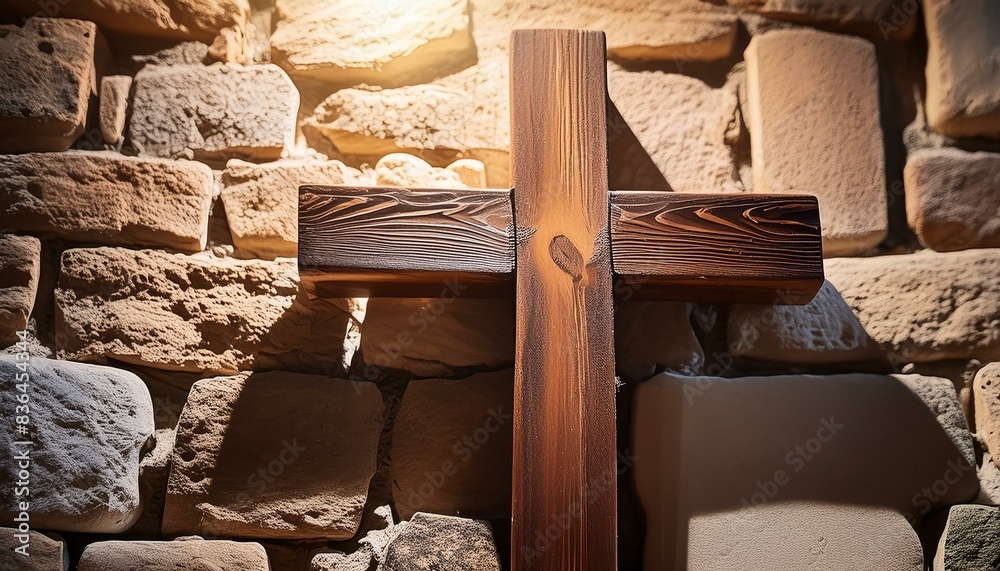 primer plano de una cruz de madera desgastada colgada en una pared de ...
