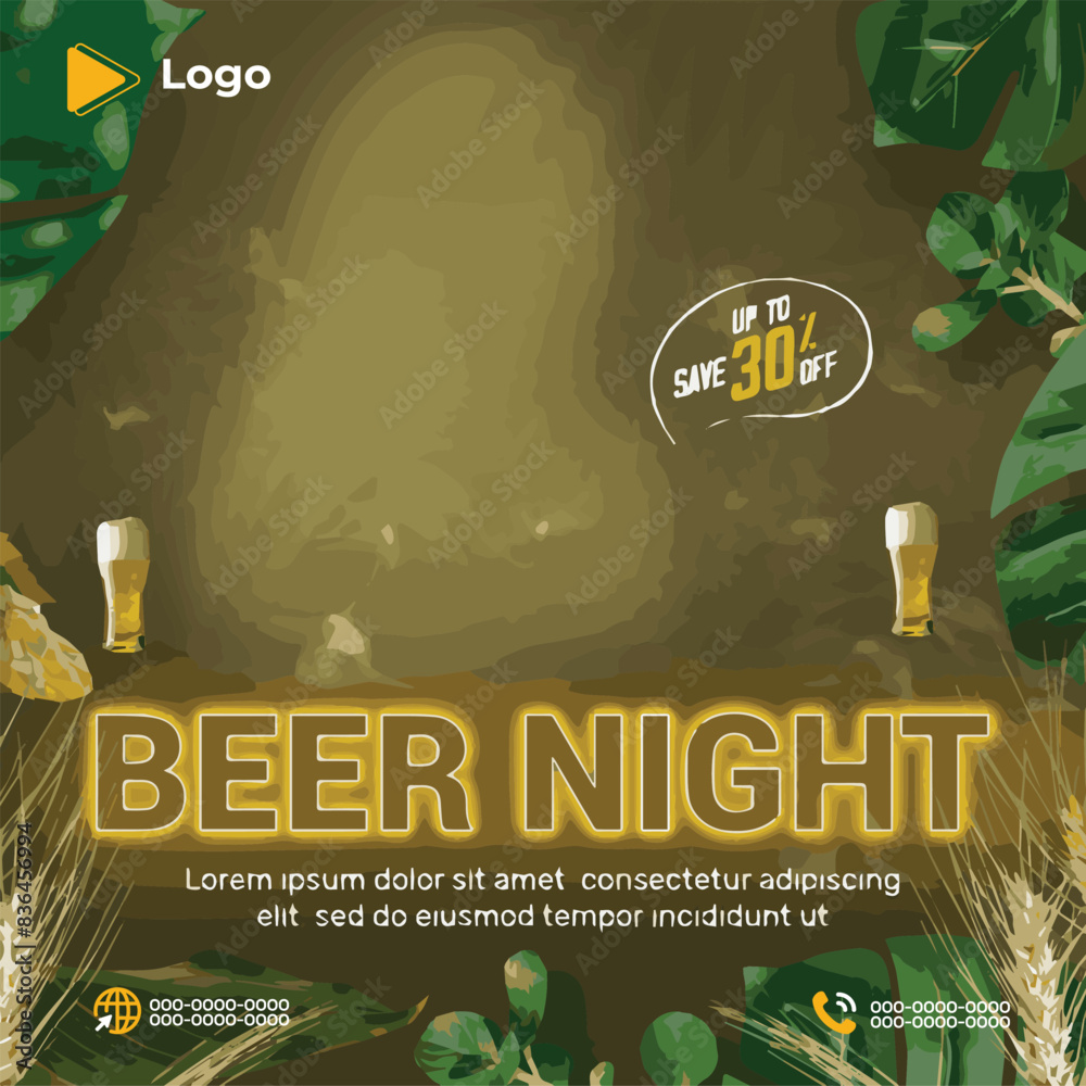 Realistic beer party time with a woman vertical social media banner ...