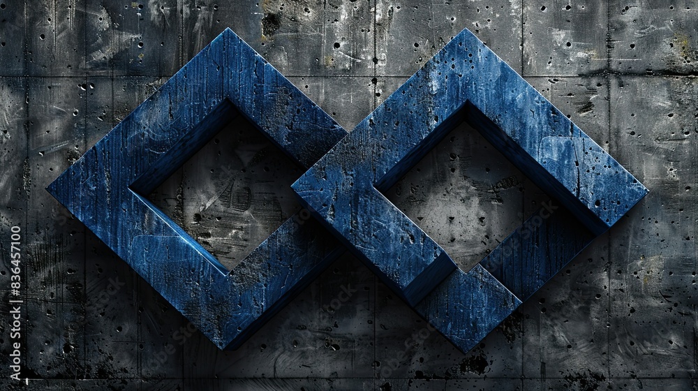 monochrome blue block logo on clear background, negative space conveys ...