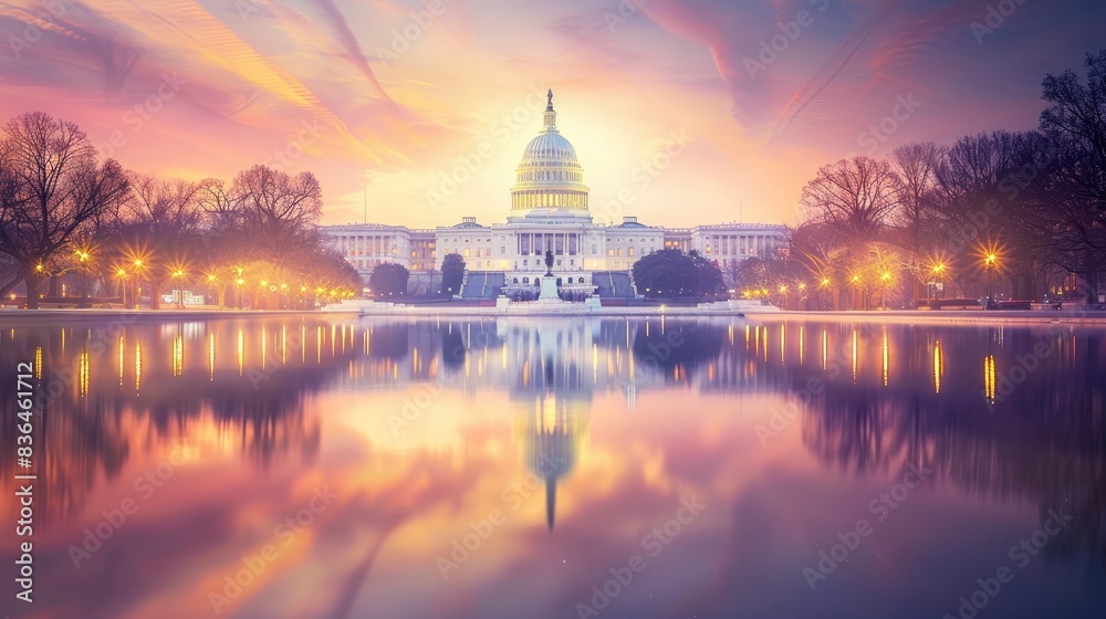 Washington D.C. with the Capitol building, old-fashioned design, gentle ...