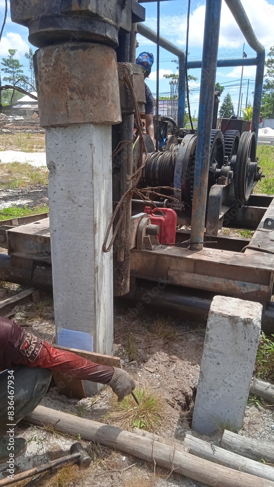 Hydraulic pile foundation machine for construction building Stock Photo ...