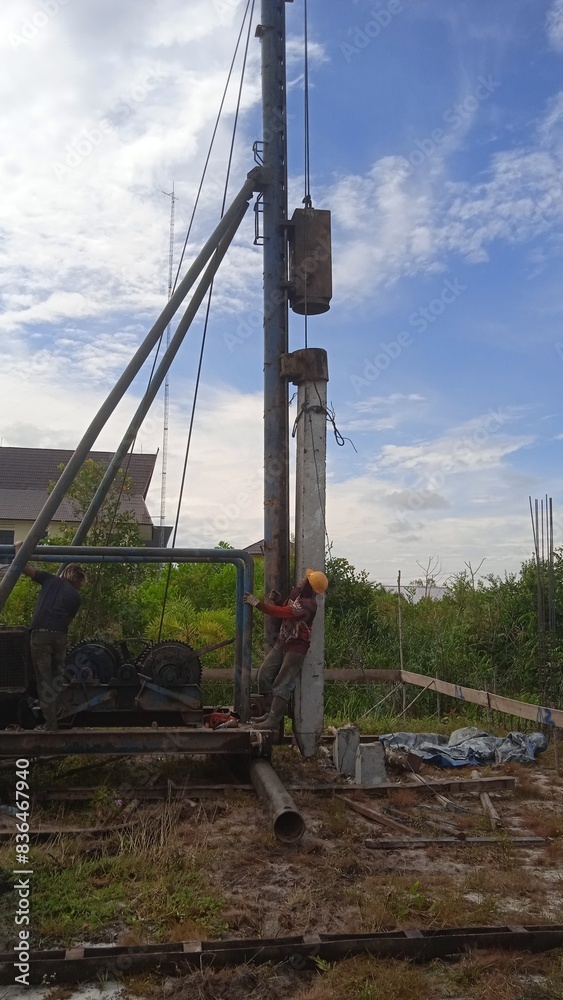 Hydraulic pile foundation machine for construction building Stock Photo ...