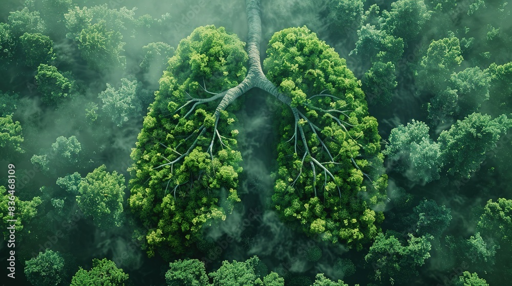Green lung forest in a shape of lungs for a healthy environment and ...