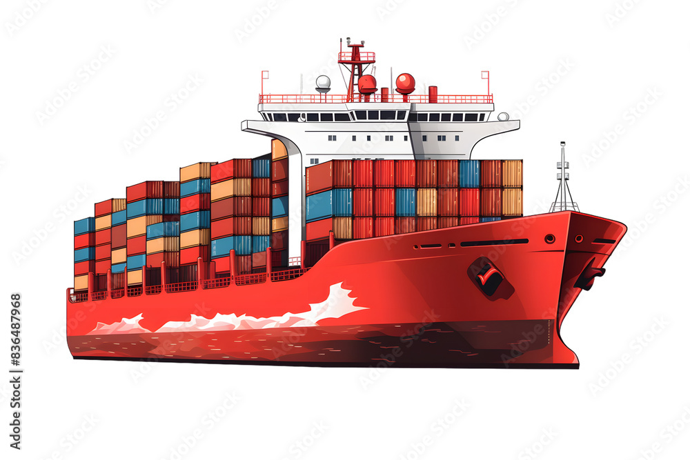 Foto de cargo container ship clipart illustration, isolated on white or ...