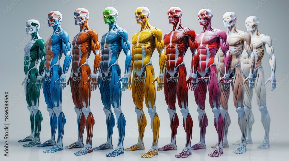 Full-body 3D visualization of a human skeleton with muscles, each group ...