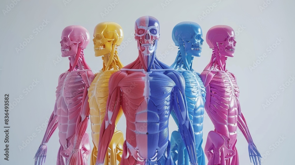 Full-body 3D visualization of a human skeleton with muscles, each group ...
