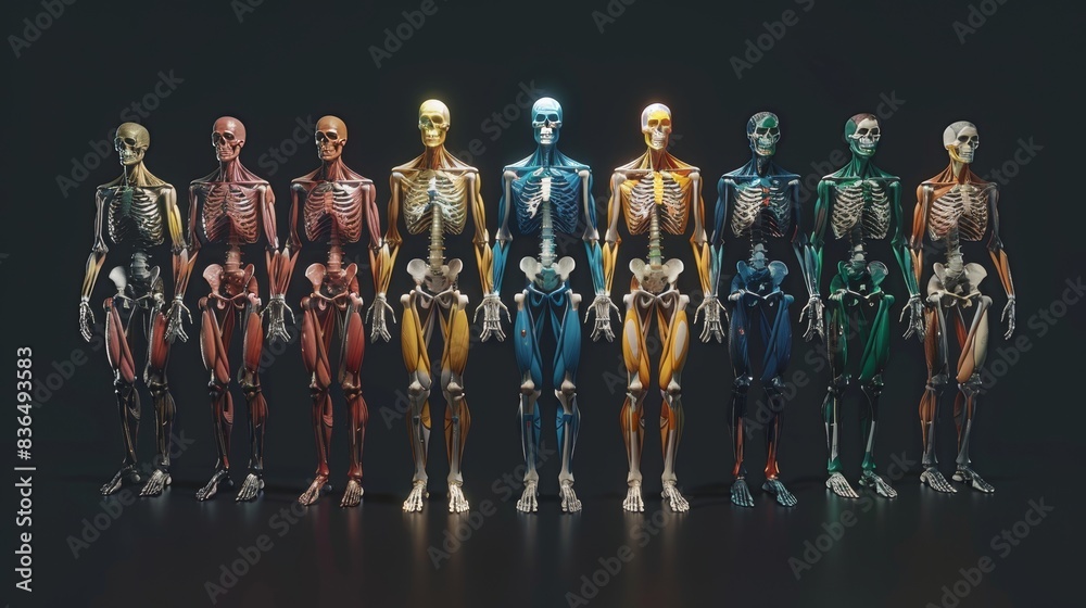 Full-body 3D visualization of a human skeleton with muscles, each group ...