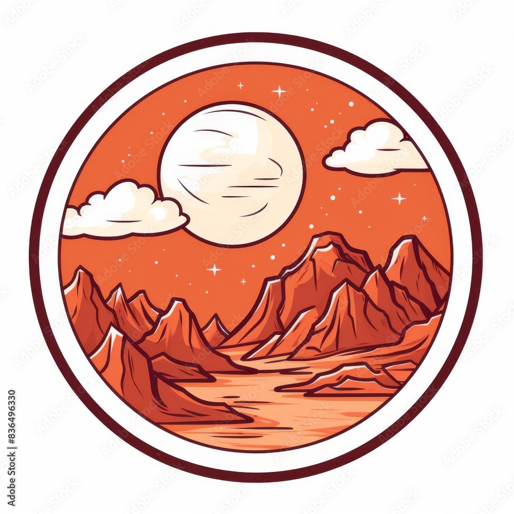 Fun, cartoonstyle planet Mars with clean line art, perfect coloring ...