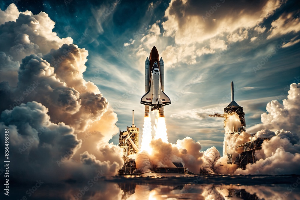 To send off the space shuttle from a raft, a space shuttle taking off ...