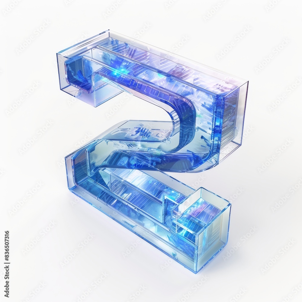 3D logo of the number "2", blue and white, isometric view, translucent ...