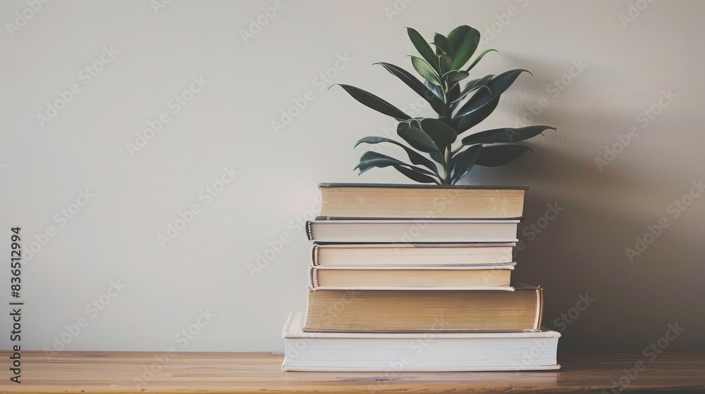 Stack of self-help and motivational books on a minimalist table ...