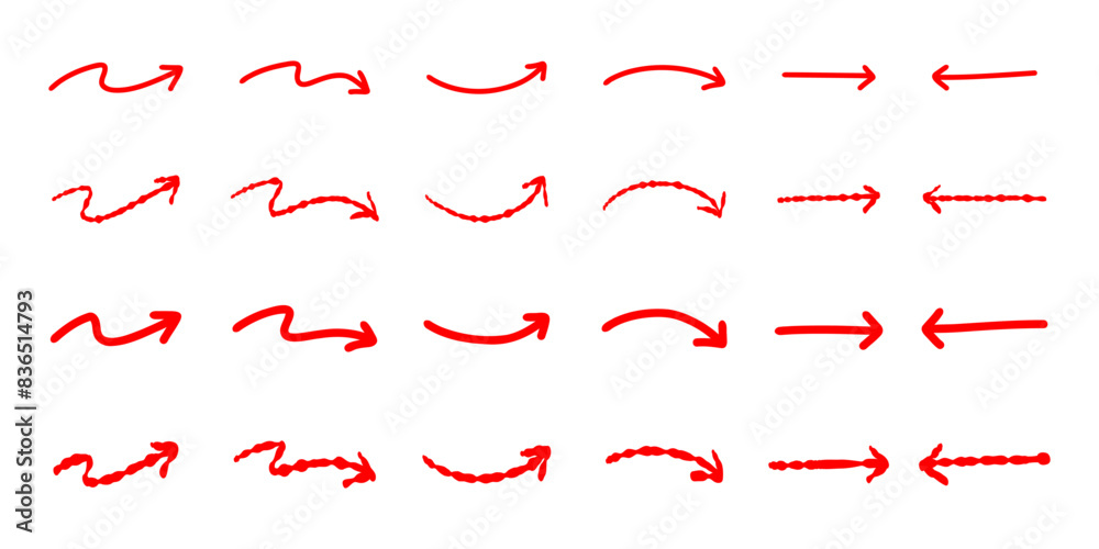 hand drawn painted red arrow, set of arrows. vector illustration on ...