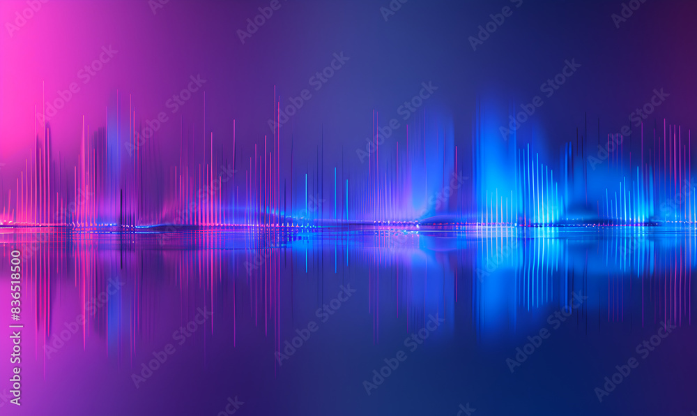 Sound waves oscillating glow dark purple light, Abstract technology ...