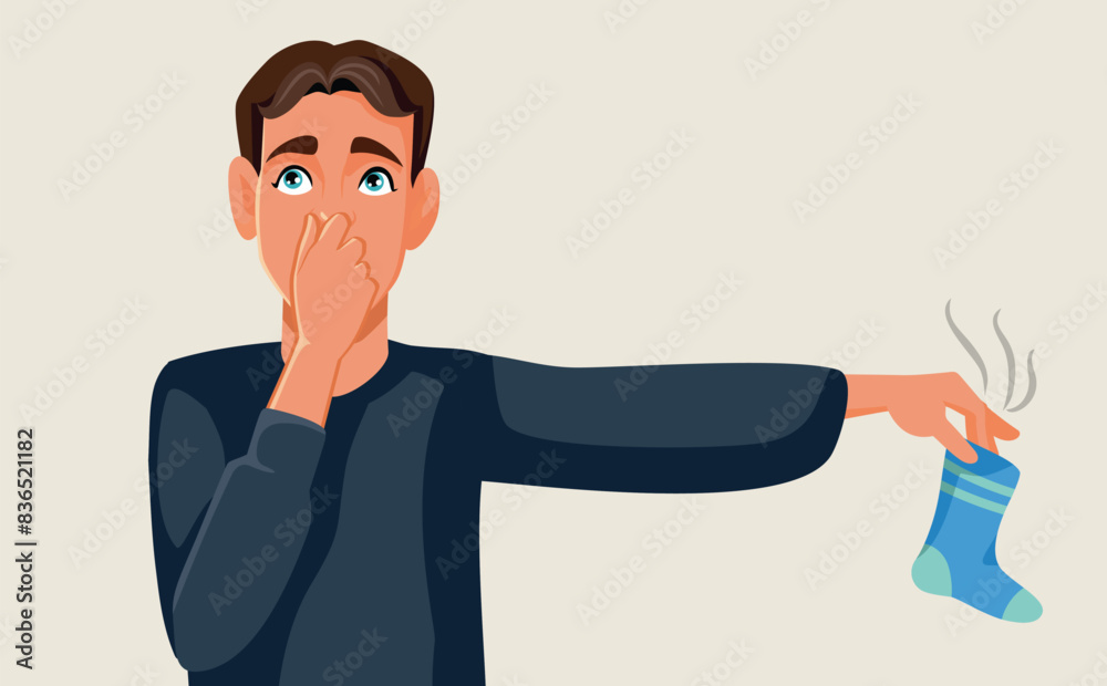 Man Holding Stinky Old Sock Vector Cartoon Illustration. Guy having ...