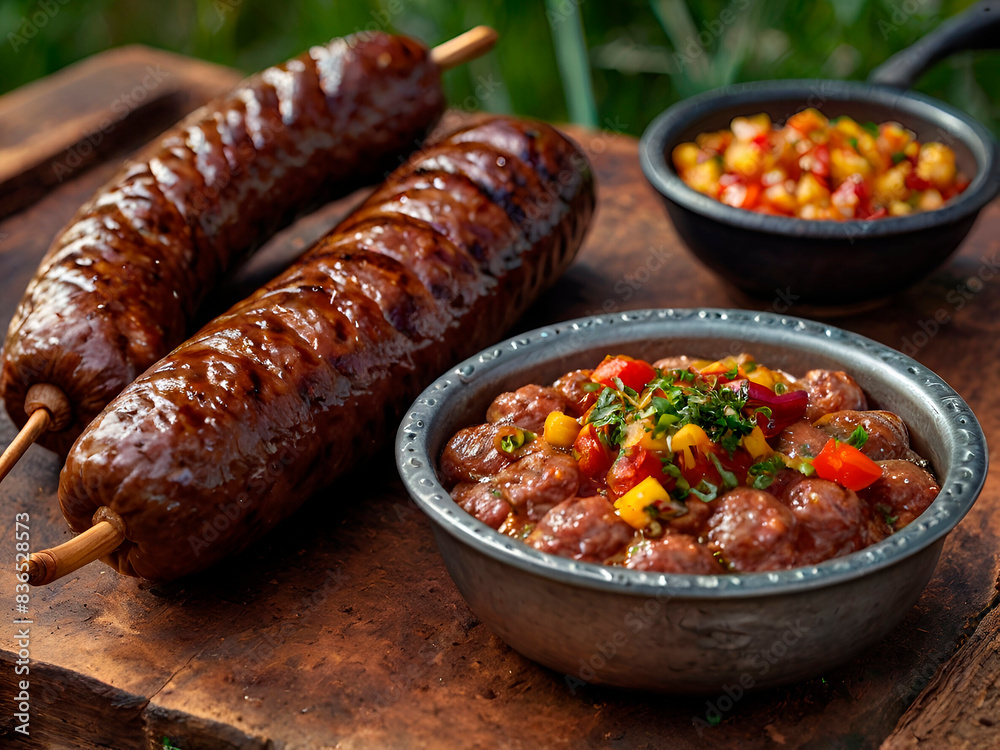 South African Boerewors at a Braai: a boerewors sausage coiled and ...