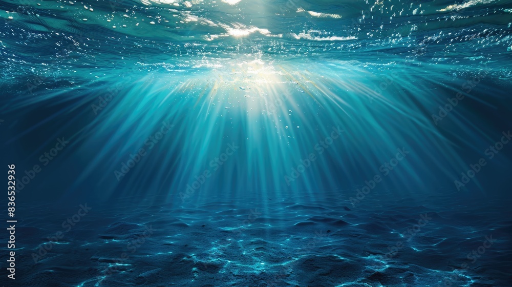 Dark blue ocean surface seen from underwater. Illustration of sun light ...