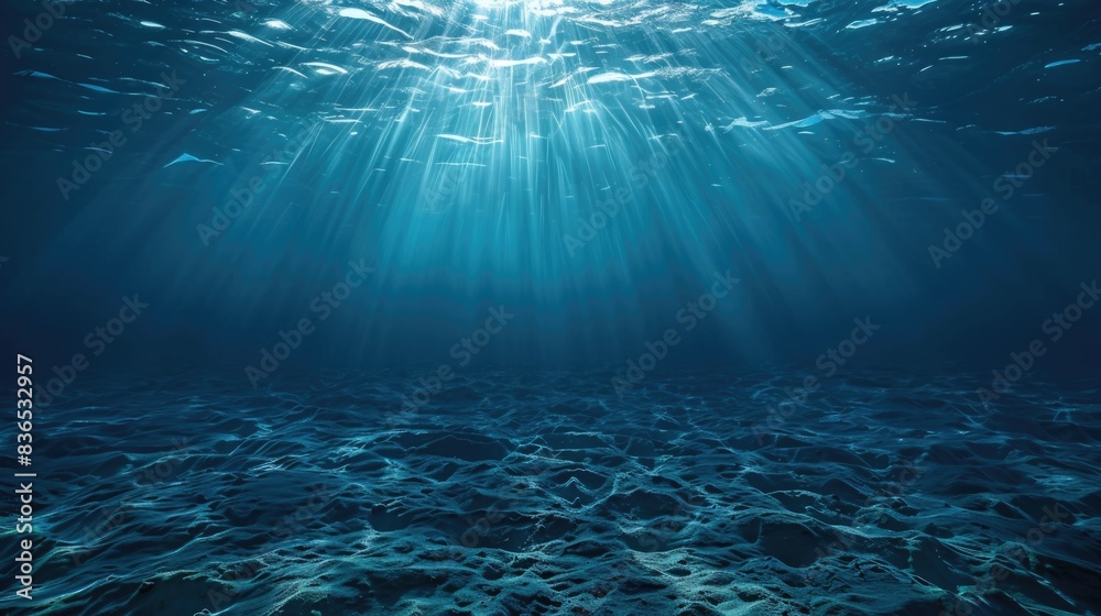 Dark blue ocean surface seen from underwater. Illustration of sun light ...