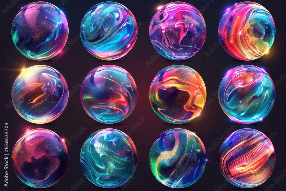 The 3d hologram abstract liquid surface collection consists of cosmic ...