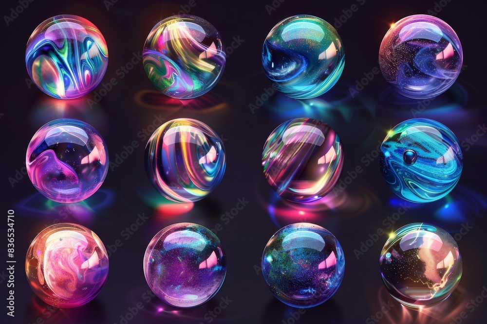 The 3d hologram abstract liquid surface collection consists of cosmic ...