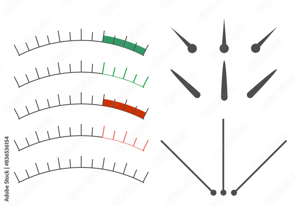 Meter scales with arrows. The measuring device icons set. Sign ...