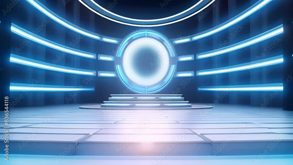 podium Futuristic showcase with platform for product displaying. Empty ...