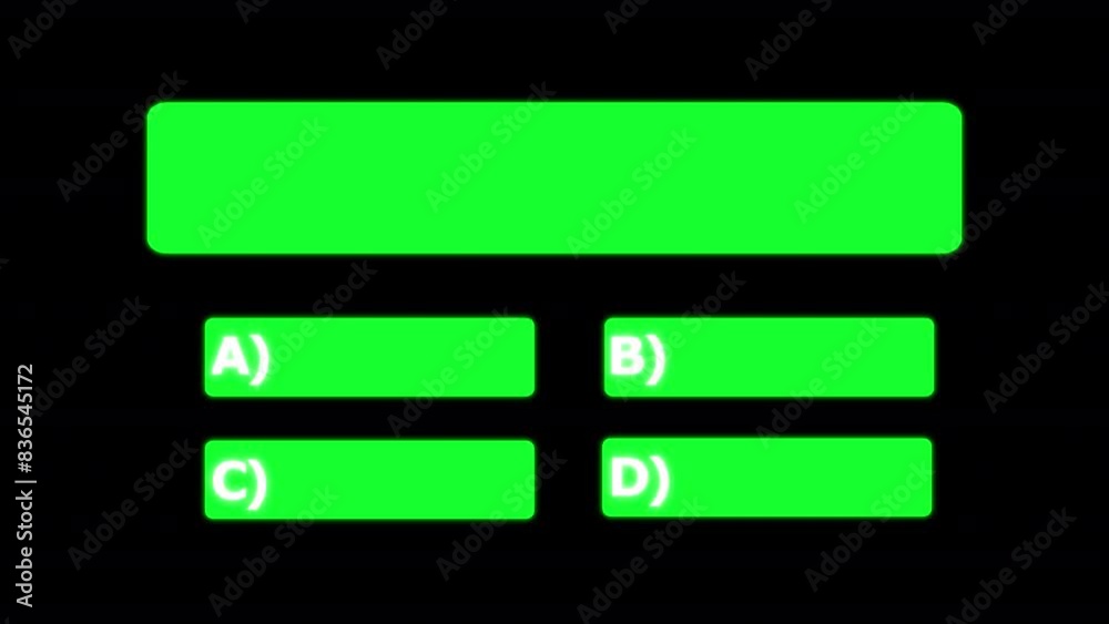 Quiz animation on black background, question answers template, test and ...