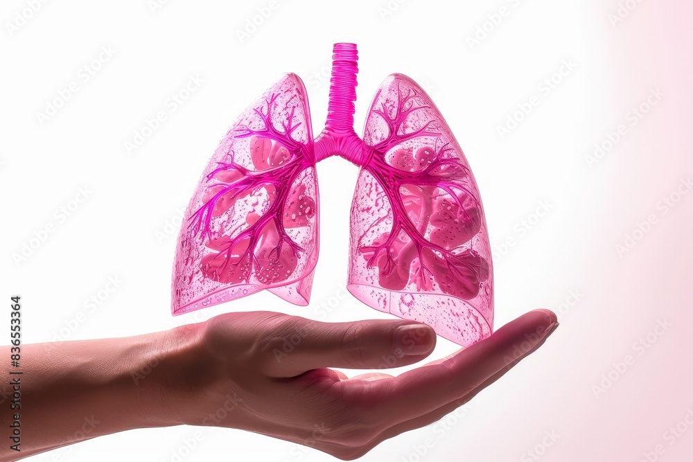 Human Hand Presenting Pink Transparent Lungs Anatomy Stock Illustration ...