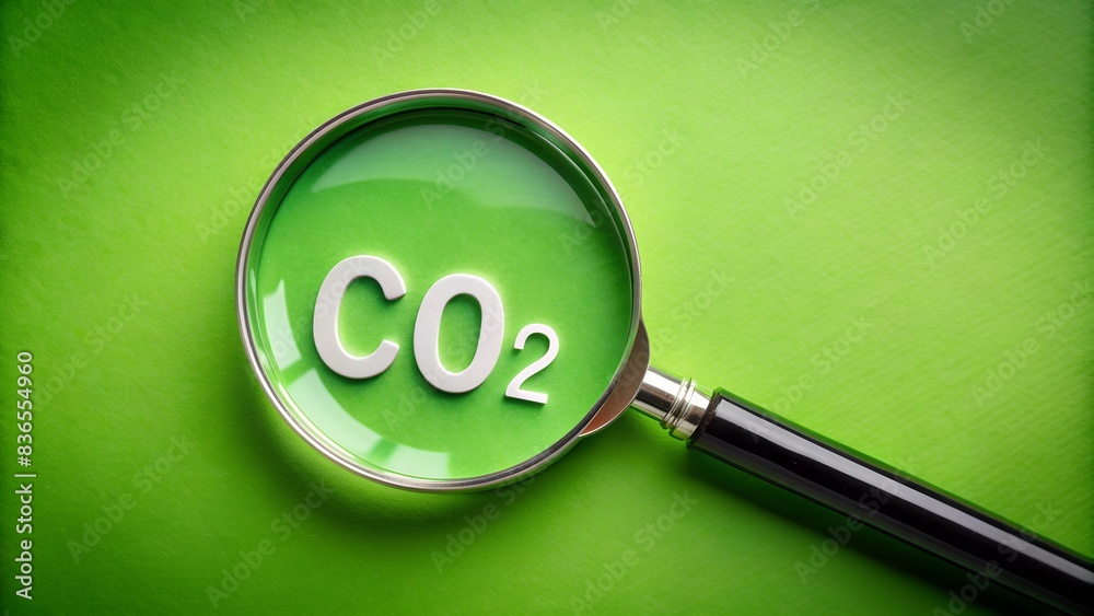 Magnifying Glass with Reduce CO2 Emissions Symbol: Climate Change and Sustainable Development ...
