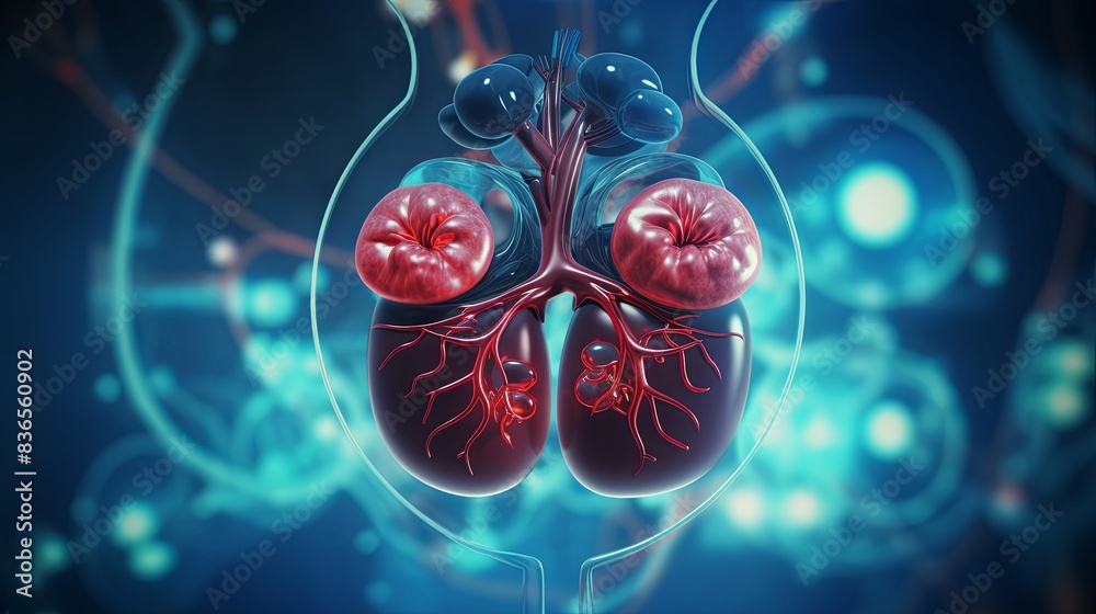 Detailed 3D Illustration of Kidney Anatomy on Medical Background for ...