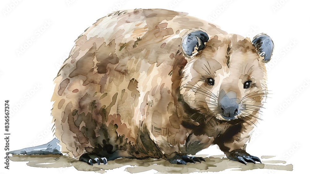Watercolor illustration of a cute hyrax. This wildlife painting ...