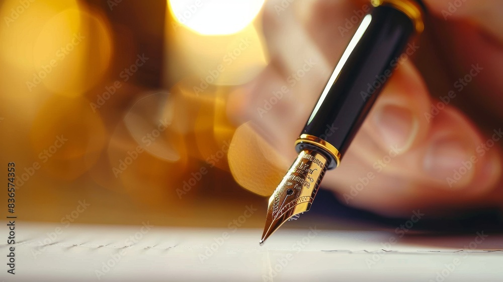 Signing lucrative business contract, close-up hand with fountain pen ...