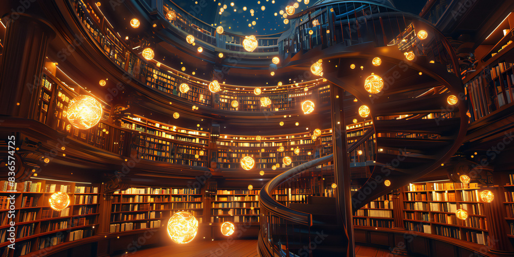 2d background Fantasy Library A magical library with towering ...