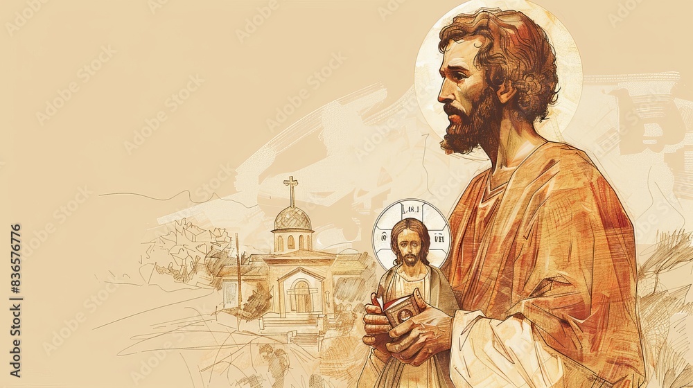 Saint Jude Thaddeus Holding Image of Jesus and Staff, Symbolizing ...