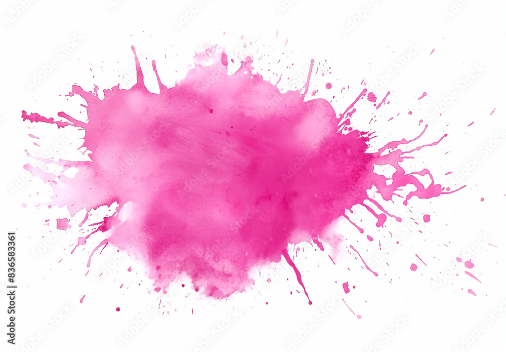 Pink ink splashes, pink paint splashes, pink blot on white, red paint ...