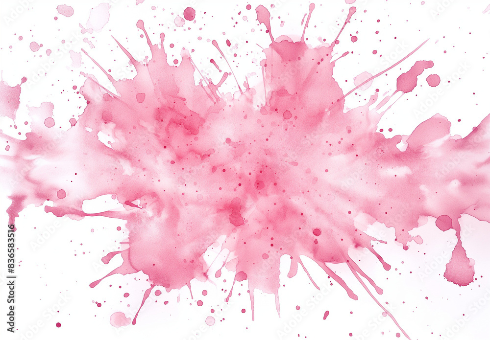 Pink ink splashes, pink paint splashes, pink blot on white, red paint ...
