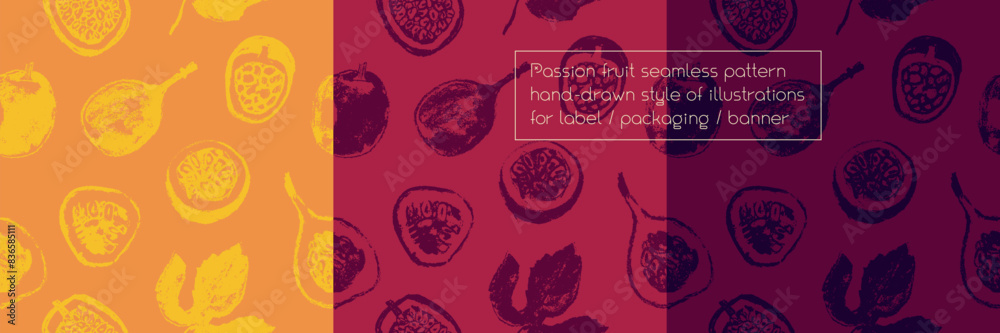 Tropical banner template with hand drawn granadilla pattern and passion ...