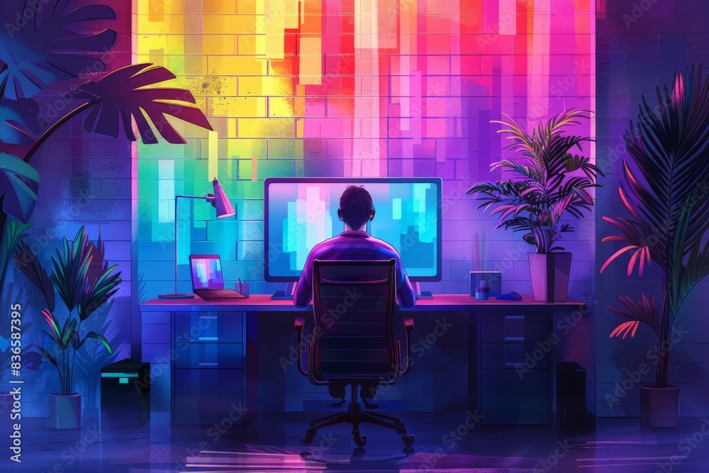 Vector illustration of a corporate office with a dedicated safe space ...