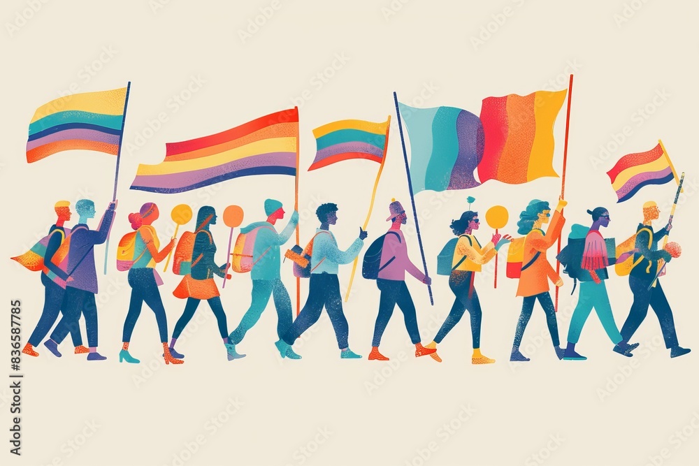 Vector illustration of a group of allies at a Pride march, supporting ...