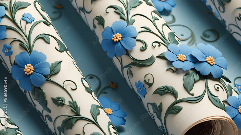imagine a seamless pattern with a pretty scroll design with blue ...