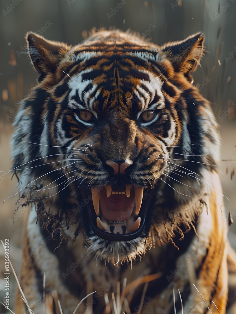 Image of a Tiger s Fierce Roar and Menacing Stare in Natural Wilderness ...