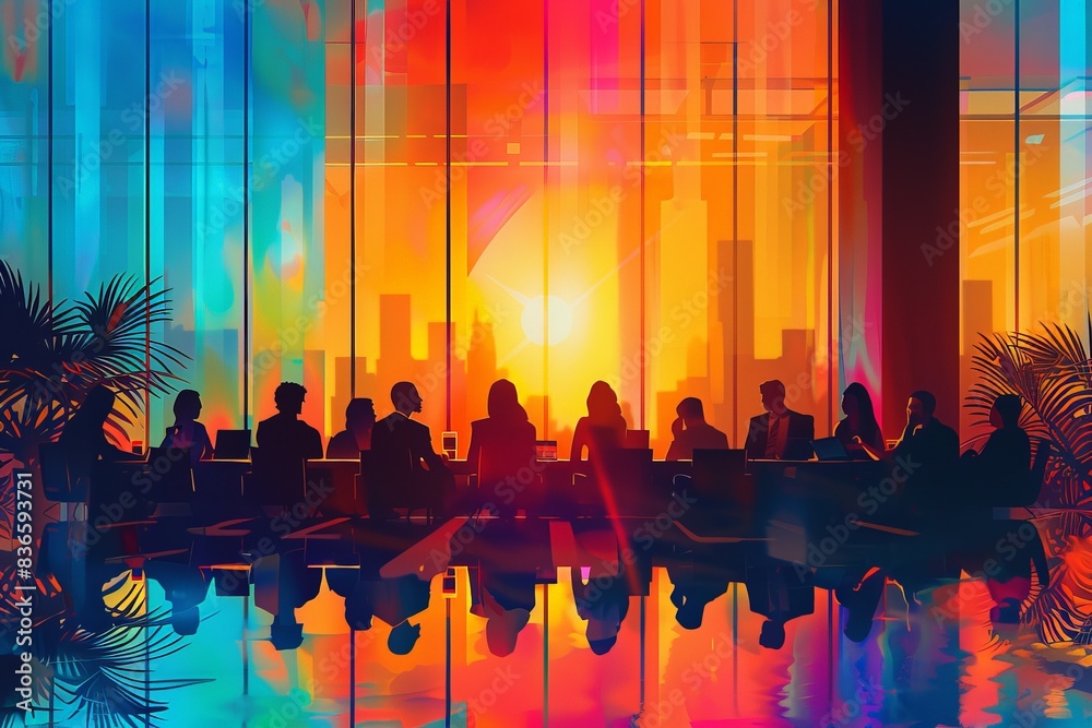 Vector illustration of a business meeting on gender diversity and ...