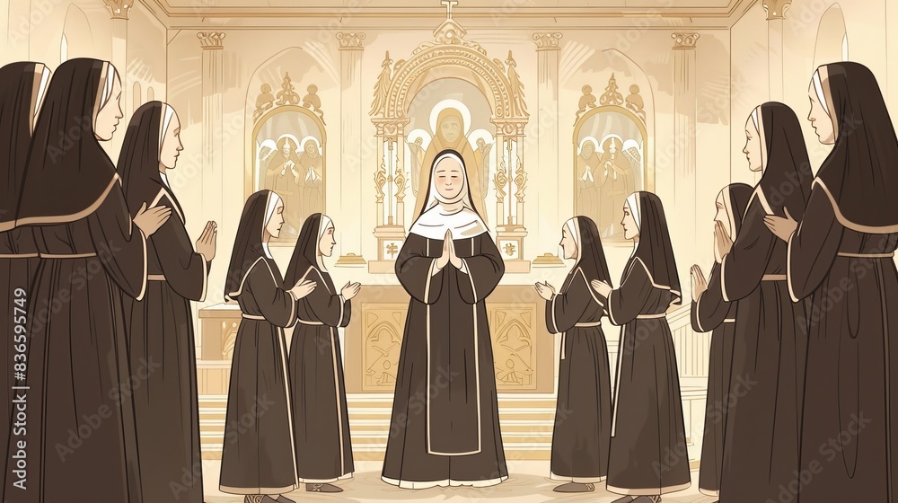 ภาพประกอบสต็อก Saint Catherine of Vadstena Leading Convent in Prayer ...