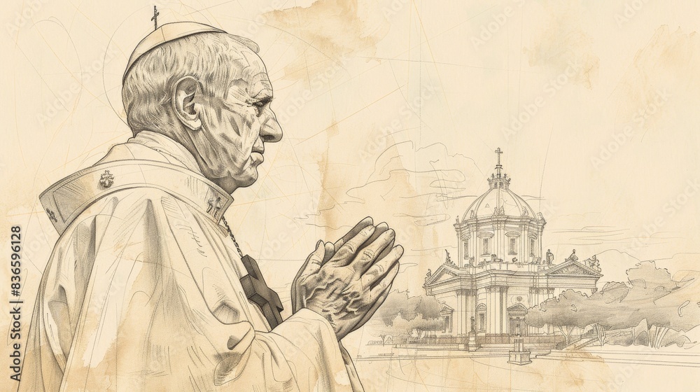 Biblical Illustration of Saint Pius X in deep prayer, holding a cross ...