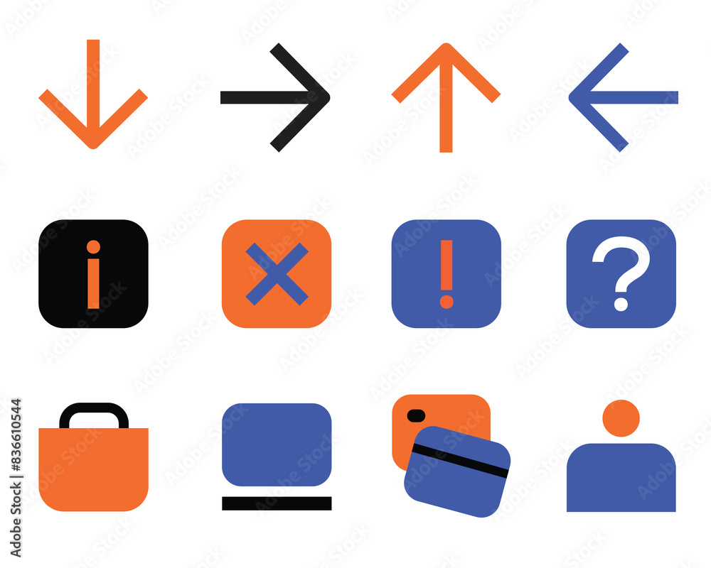 collection of arrow symbol icons, exclamation marks and others Stock ...