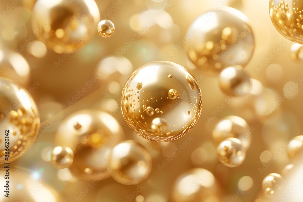 gold background with gold spheres floating in the air, abstract art ...