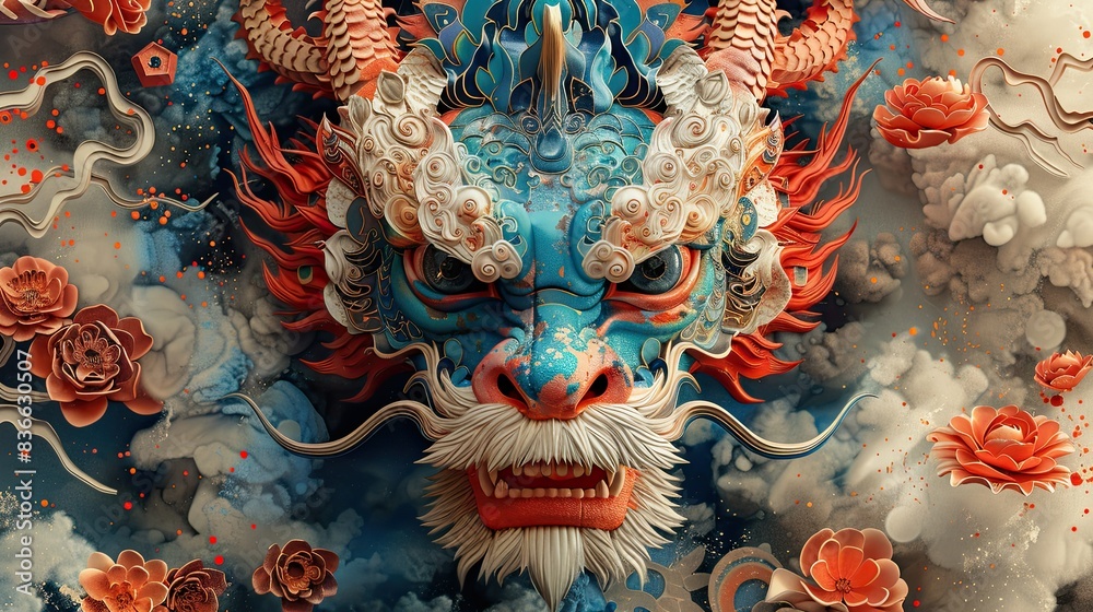 rectilinear china dragon illustration of a colorful, blue, and green ...