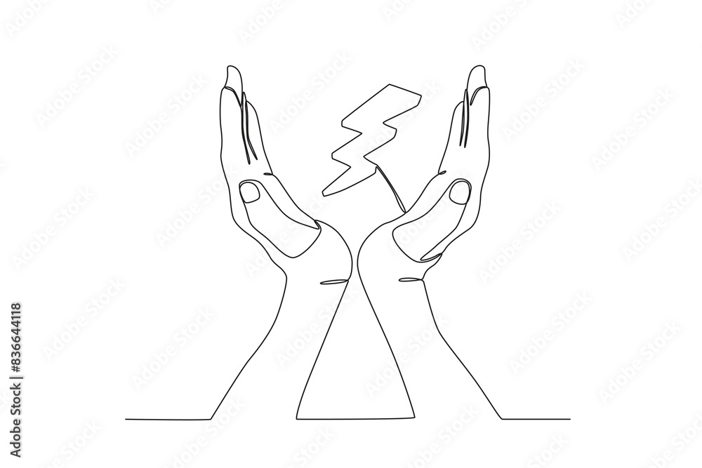 Single continuous line drawing of a Hands and electricity, national ...
