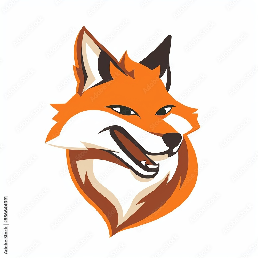 Cartoon illustration of a red fox head with a sly smile. Stock ...