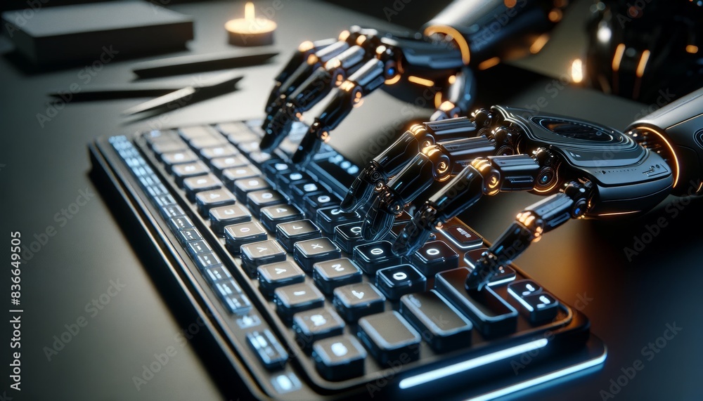 AI using keyboard, future, futuristic illustration of robot typing on ...